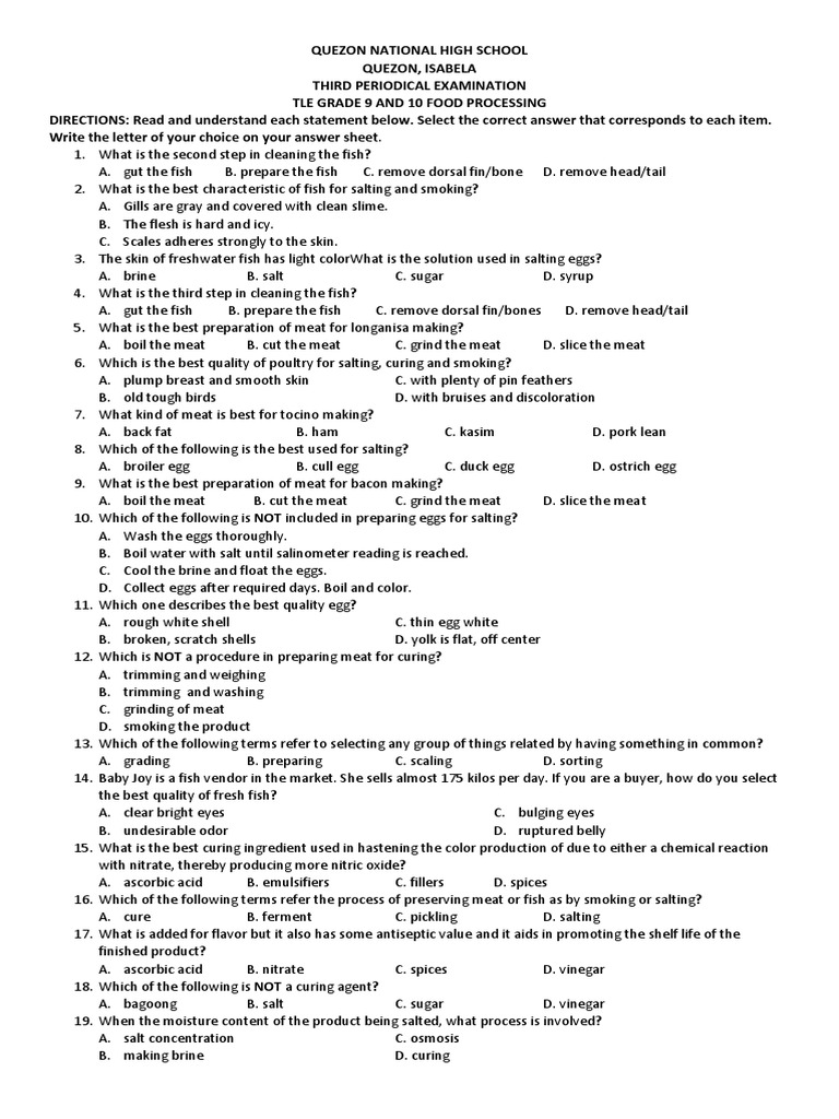 Tos Tle g9,10 3rd Grading | Download Free PDF | Curing (Food ...