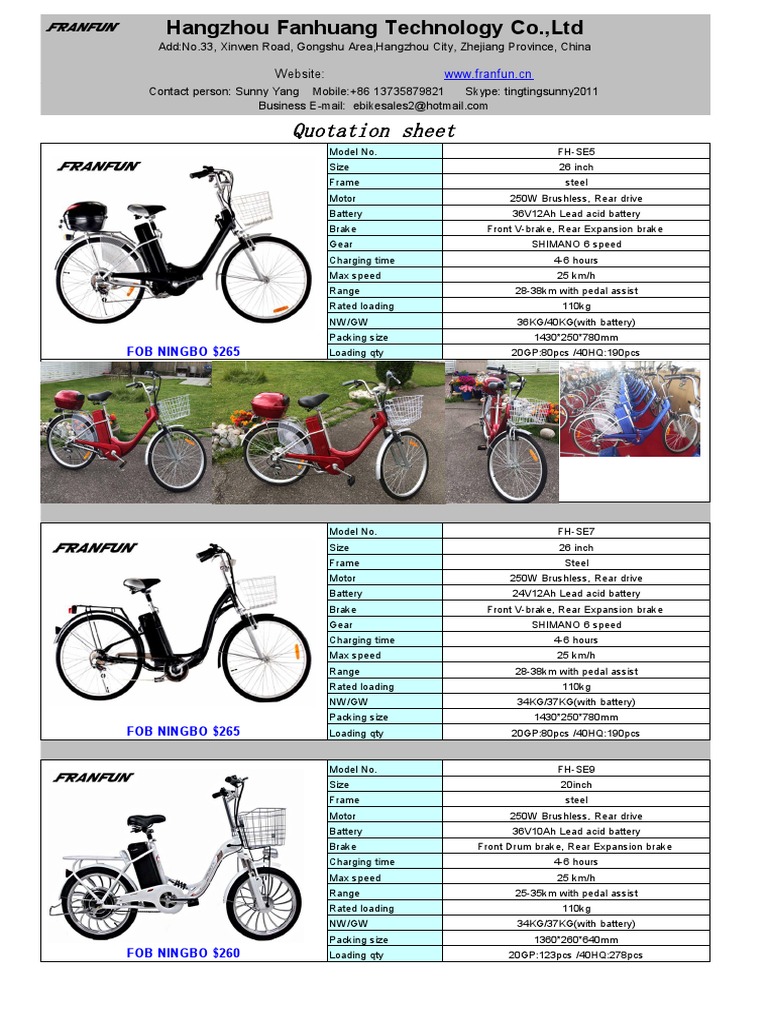 Quotation Sheet: Fob Ningbo $265 | PDF | Wheeled Vehicles | Vehicles