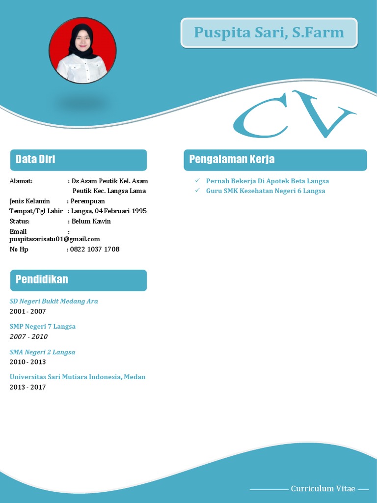 Contoh CV Puspita Sari, S.Farm | PDF