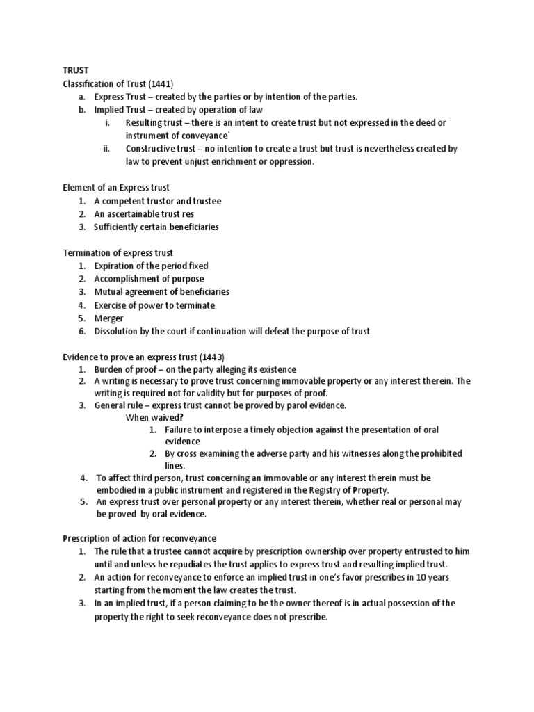 Trust - Notes | PDF | Trust Law | Title (Property)