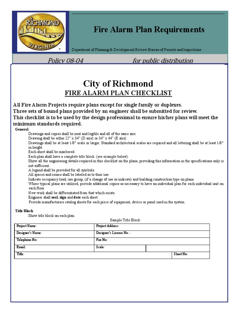 Richmond Fire Alarm Plan Requirements Checklist | PDF | Engineering ...