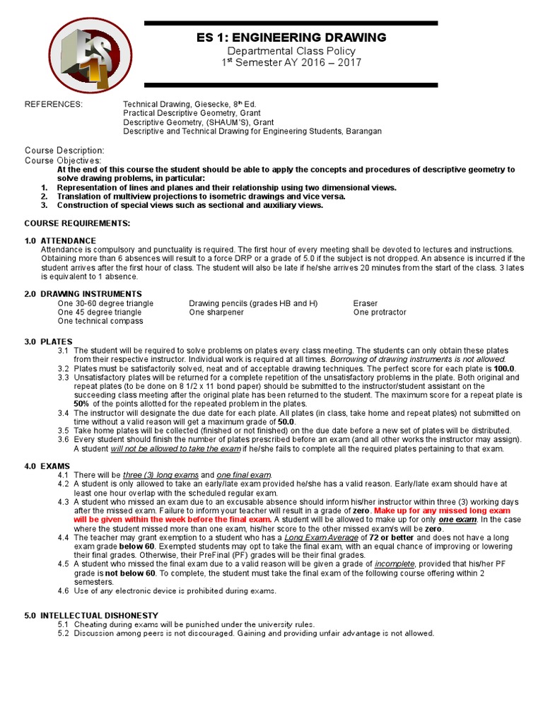 Engineering Drawing Syllabus - 1617 - 1stsem | PDF | Test (Assessment ...