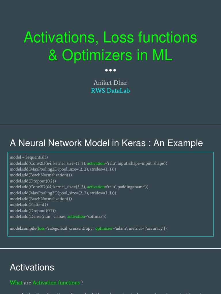 Activations, Loss Functions & Optimizers in ML | PDF | Applied Mathematics | Teaching Mathematics