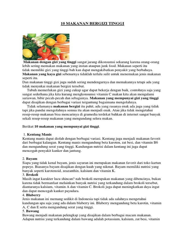 Artikel 10 Makanan Bergizi Tinggi | PDF