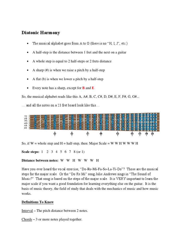 Diatonic Harmony: Scale Steps: 1 2 3 4 5 6 7 8 (Or 1) Distance Between ...