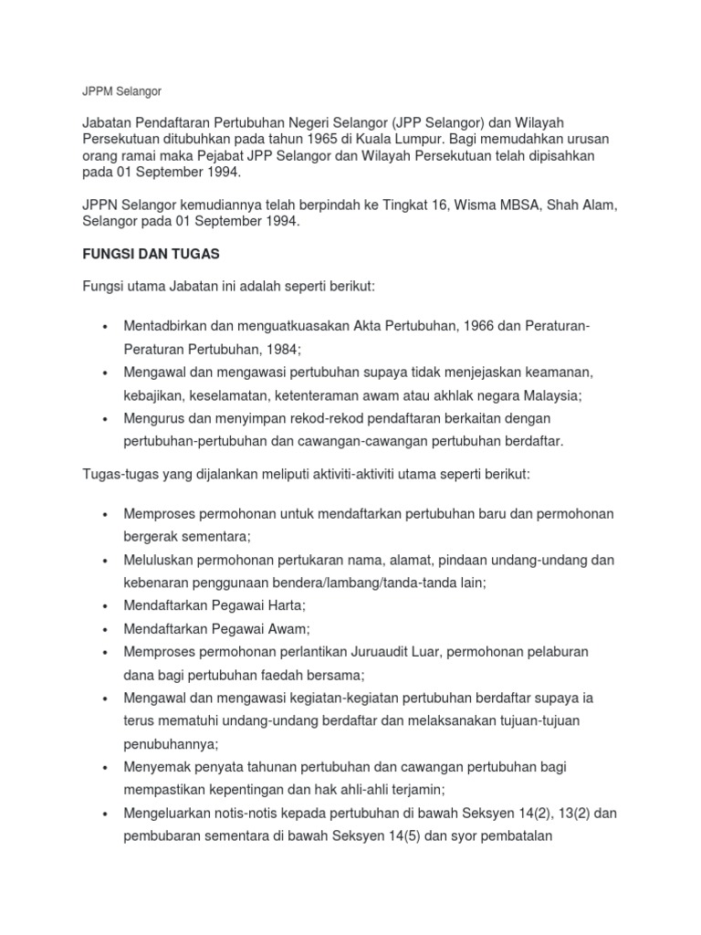 JPPM Selangor - Cara Penubuhan | PDF