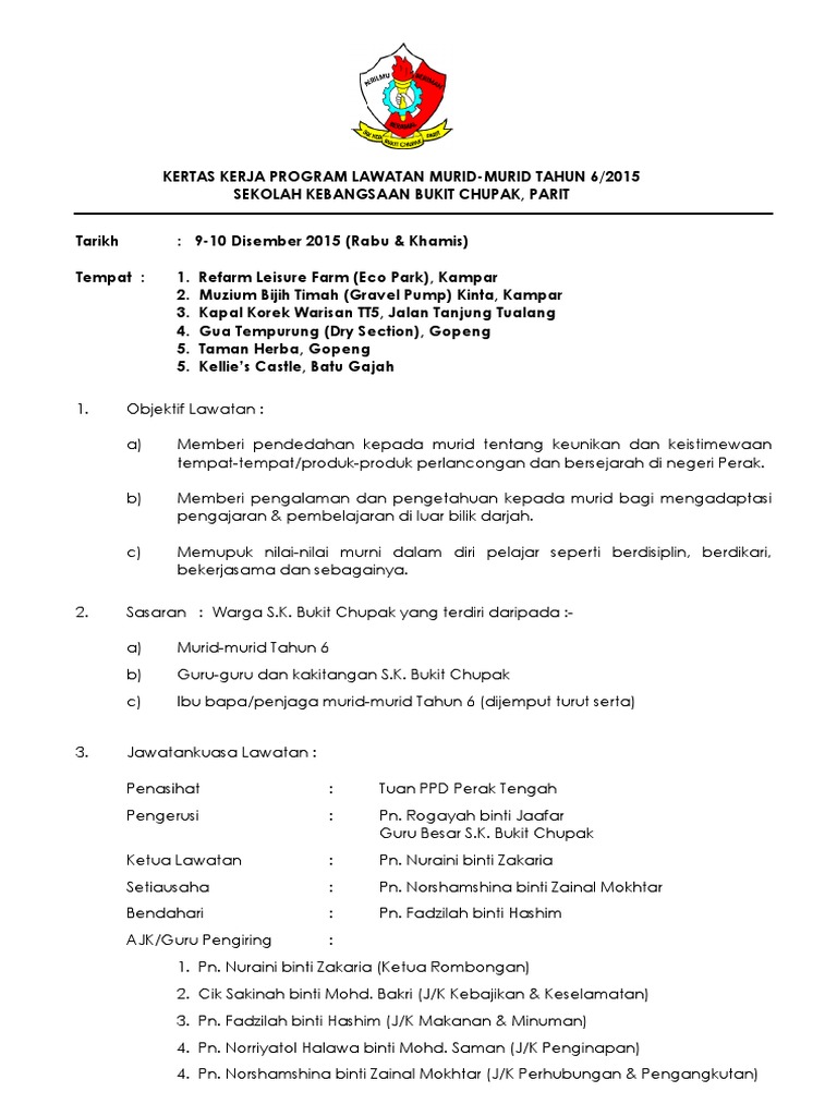 Contoh Kertas Kerja Lawatan Prasekolah | PDF