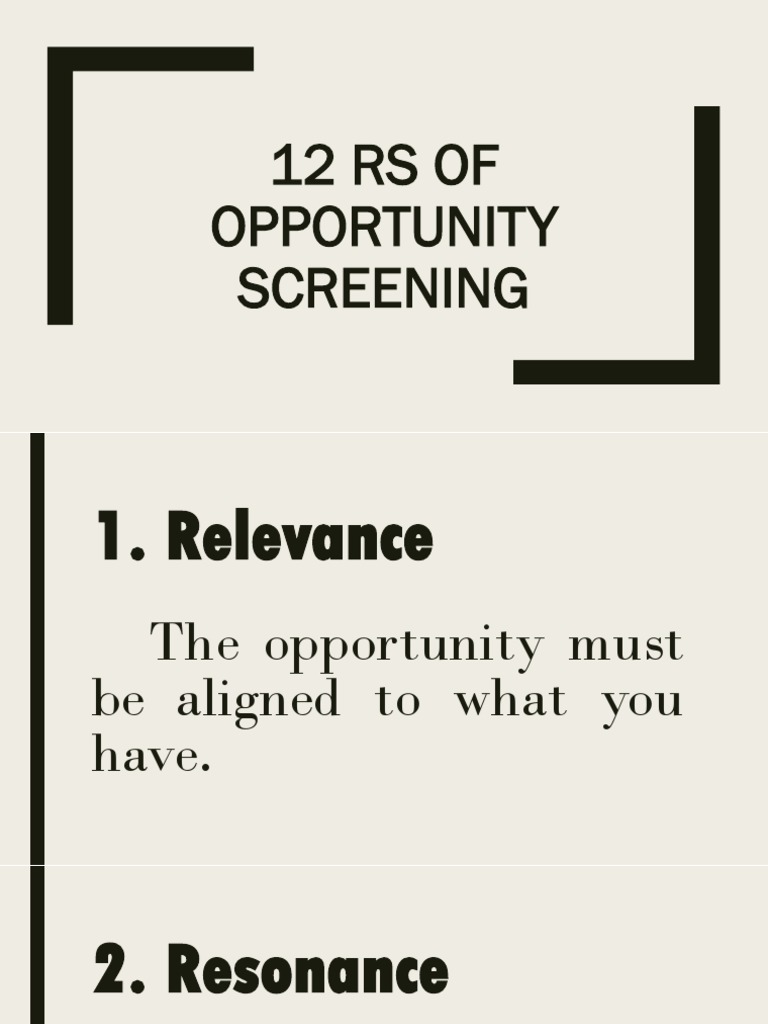 12 R's of Opportunity Screening | PDF
