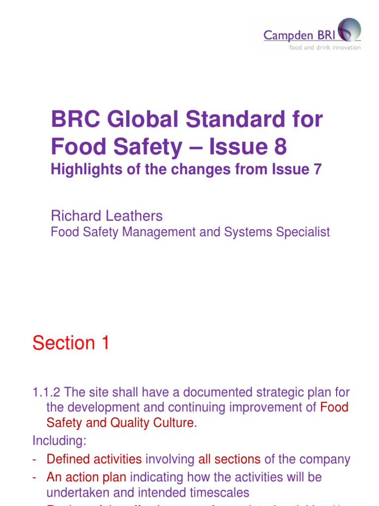 BRC Issue 8 Update | PDF | Hazard Analysis And Critical Control Points | Food Safety