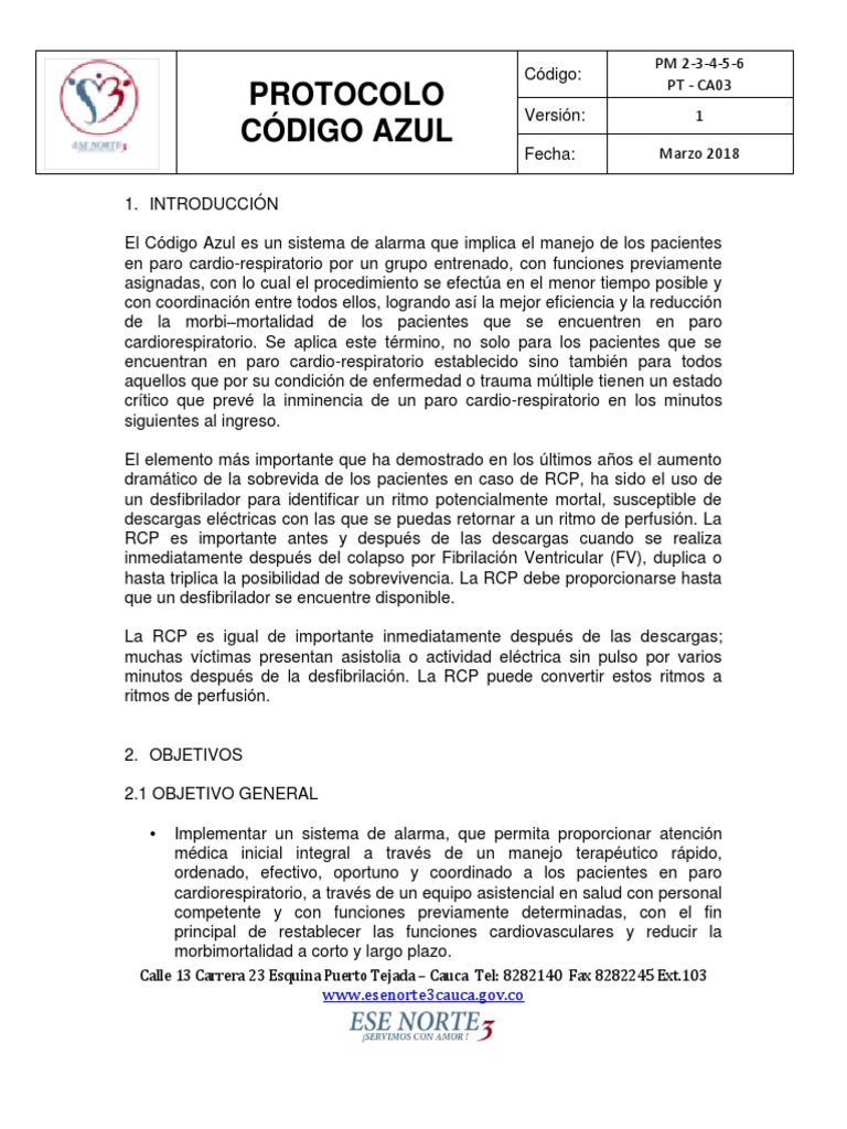 Protocolo Codigo Azul | PDF | Reanimación cardiopulmonar | Paro cardíaco