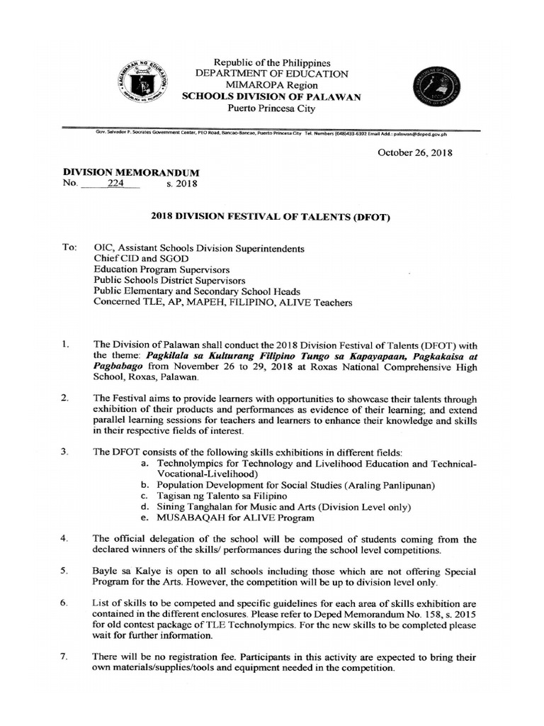 Division Festival of Talents (DFOT) | PDF