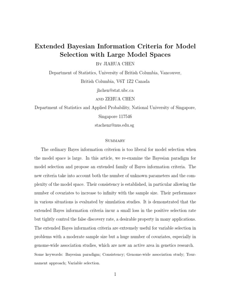 Extended Bayesian Information Criteria For Model Selection With Large ...