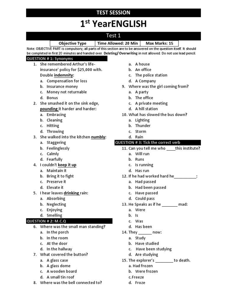 English 11th Test 1 Pdf