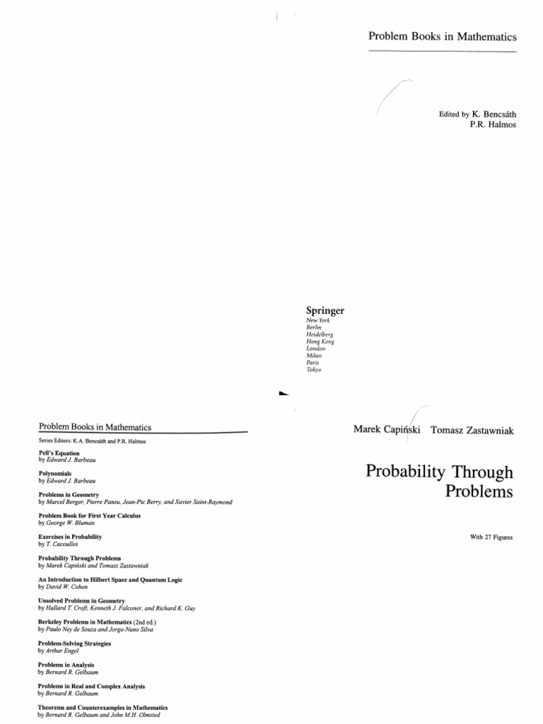Marek Capinski, Tomasz Jerzy Zastawniak - Probability Through Problems (2000, Springer) PDF | PDF