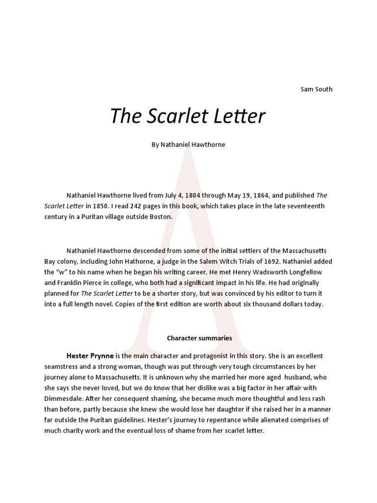 The Scarlet Letter Analysis | PDF | The Scarlet Letter | Nathaniel ...