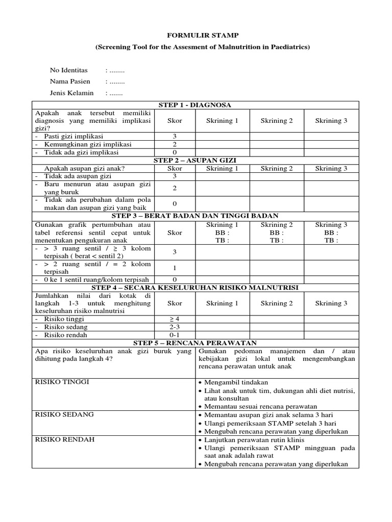 Formulir Skrining Gizi Anak STAMP | PDF