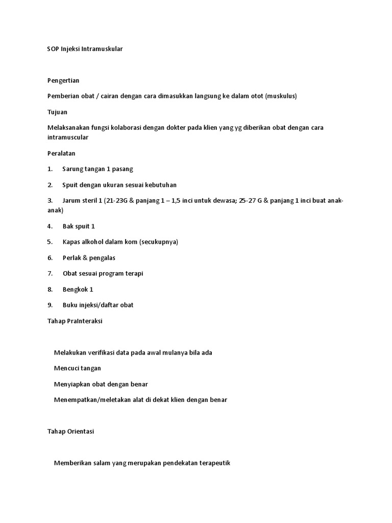 Sop Injeksi Im, Iv, SC & Ic | PDF