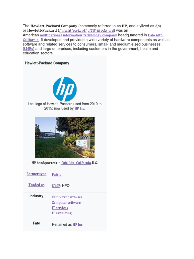 Introduction of HP | PDF | Hewlett Packard | Computer Companies Of The ...