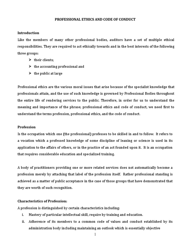 Professional Ethics and Code of Conduct | PDF | Profession ...