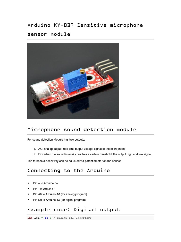 Arduino KY-037 Microphone Module Guide | PDF | Computers | Technology ...