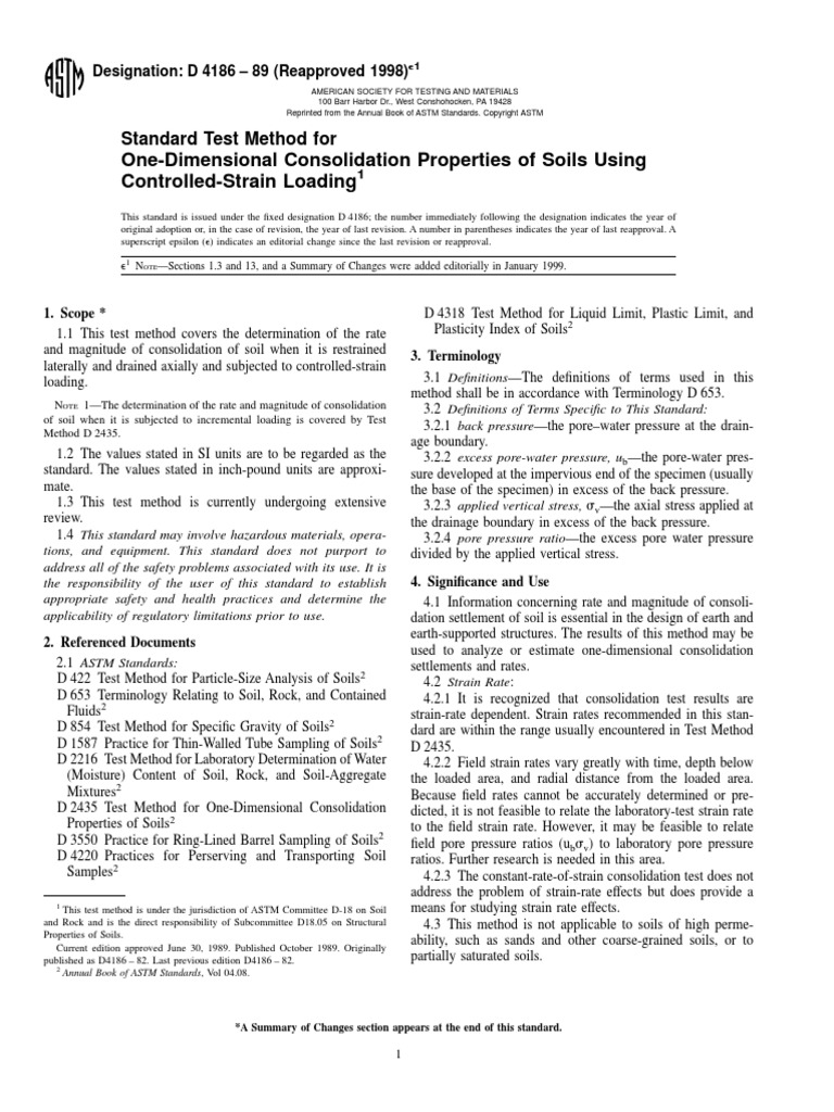 One-Dimensional Consolidation Properties of Soils Using Controlled-Strain Loading | PDF ...