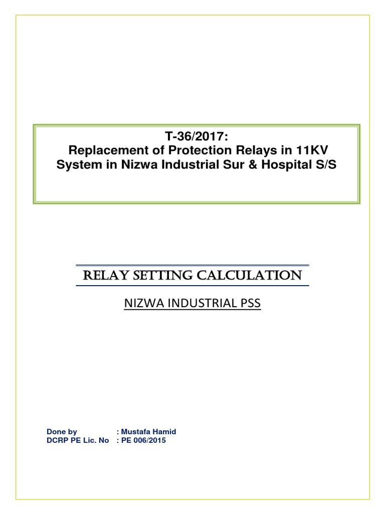 NIZWA INDUSTRIAL Fault CALC (REV. 1) | PDF | Transformer | Relay
