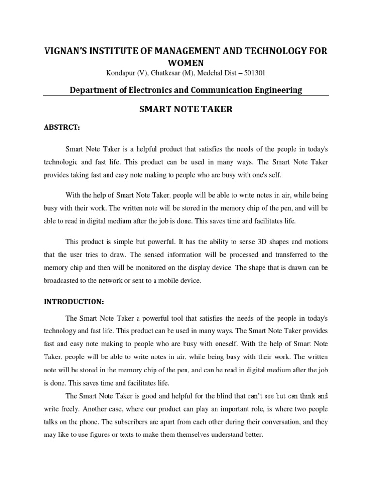 Smart Note Taker Abstract | PDF | Integrated Circuit | Computer Network
