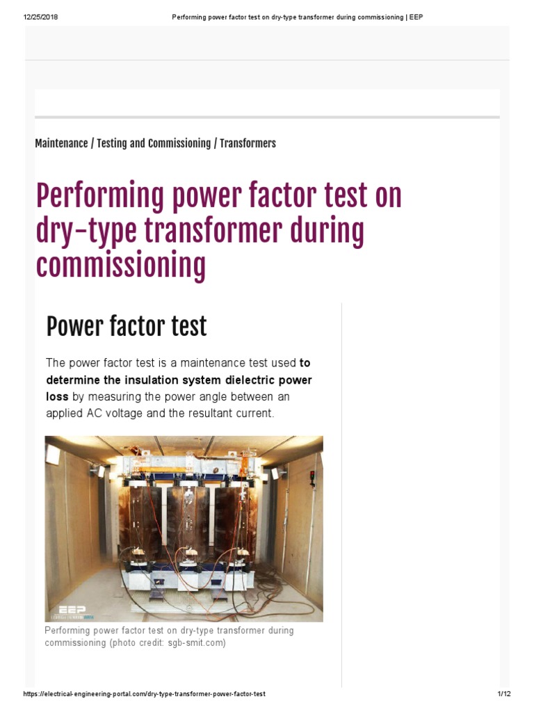Dry-Type Transformer Power Factor Test | PDF | Transformer | Components