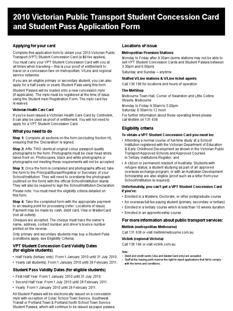 Victorian Student Concession Card Guide | PDF | Government | Business