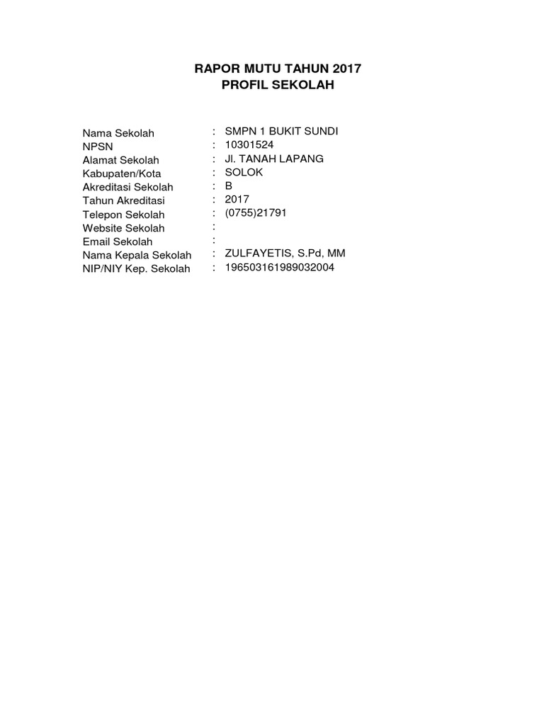 Analisis Rapor Mutu 2017 SMPN 1 Bukit Sundi | PDF | Karier ...