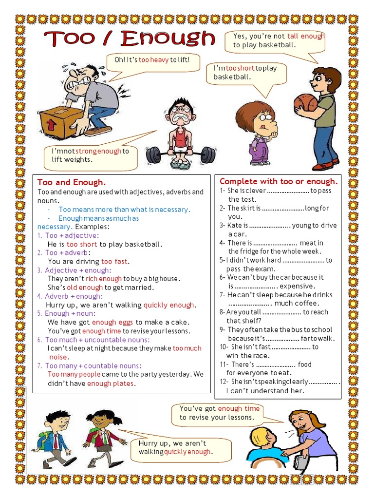 Exercises With TOO and ENOUGH | PDF | Adjective | Adverb