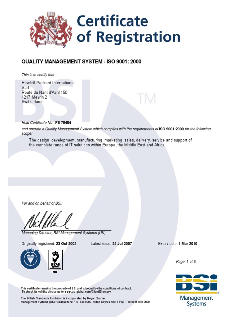 Cert Iso 9001 HP | PDF | Hewlett Packard | Iso 9000