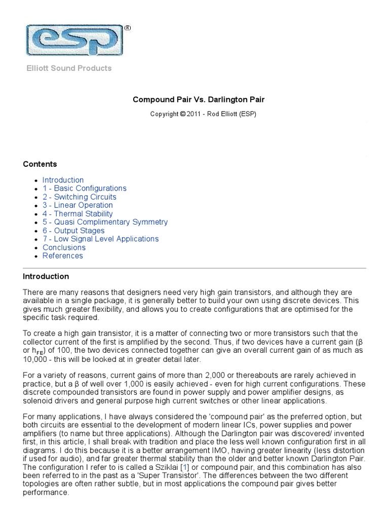 Compound Vs Darlington | PDF | Bipolar Junction Transistor | Amplifier