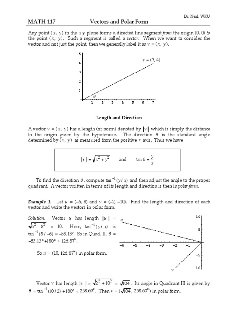 Math 117 Vectors And Polar Form Pdf Euclidean Vector Trigonometric Functions