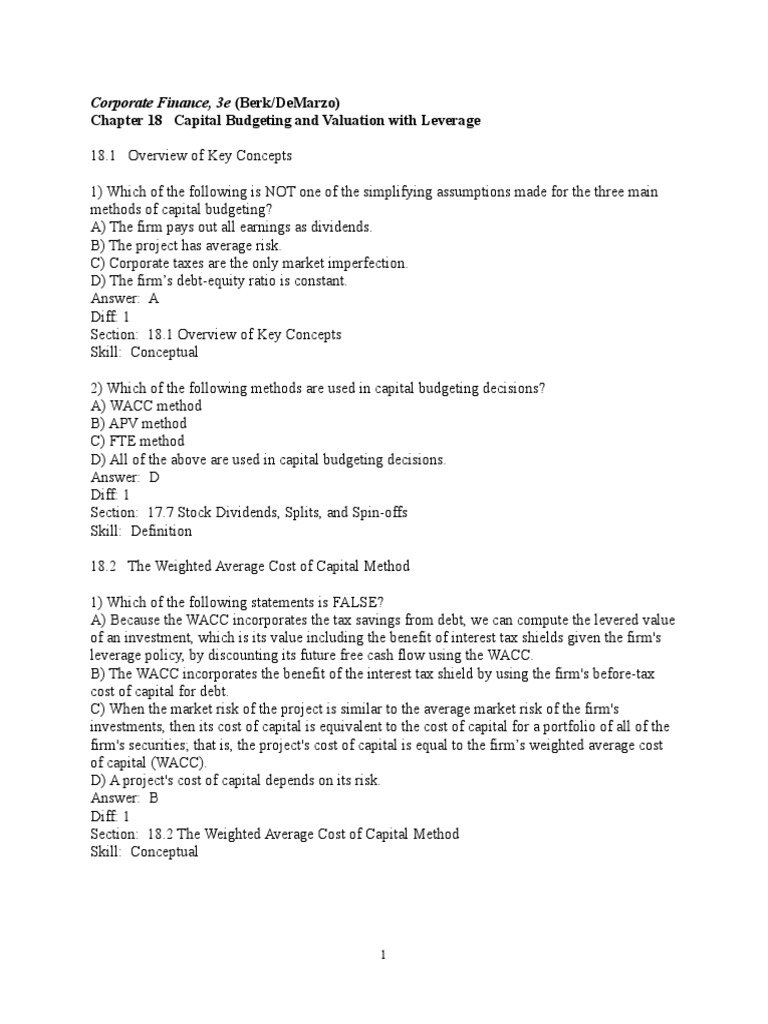 Chap 18 Capital Budgeting Exercises | PDF | Cost Of Capital | Free Cash ...