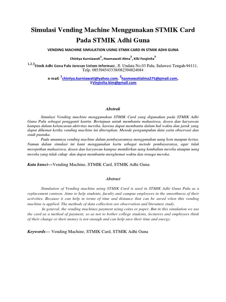 Jurnal Simulasi Vending Machine Menggunakan STMIK Card | PDF