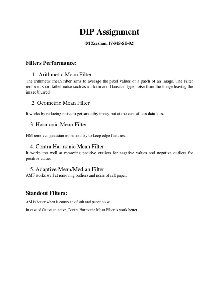 DIP Assignment: Filters Performance | PDF | Technology & Engineering