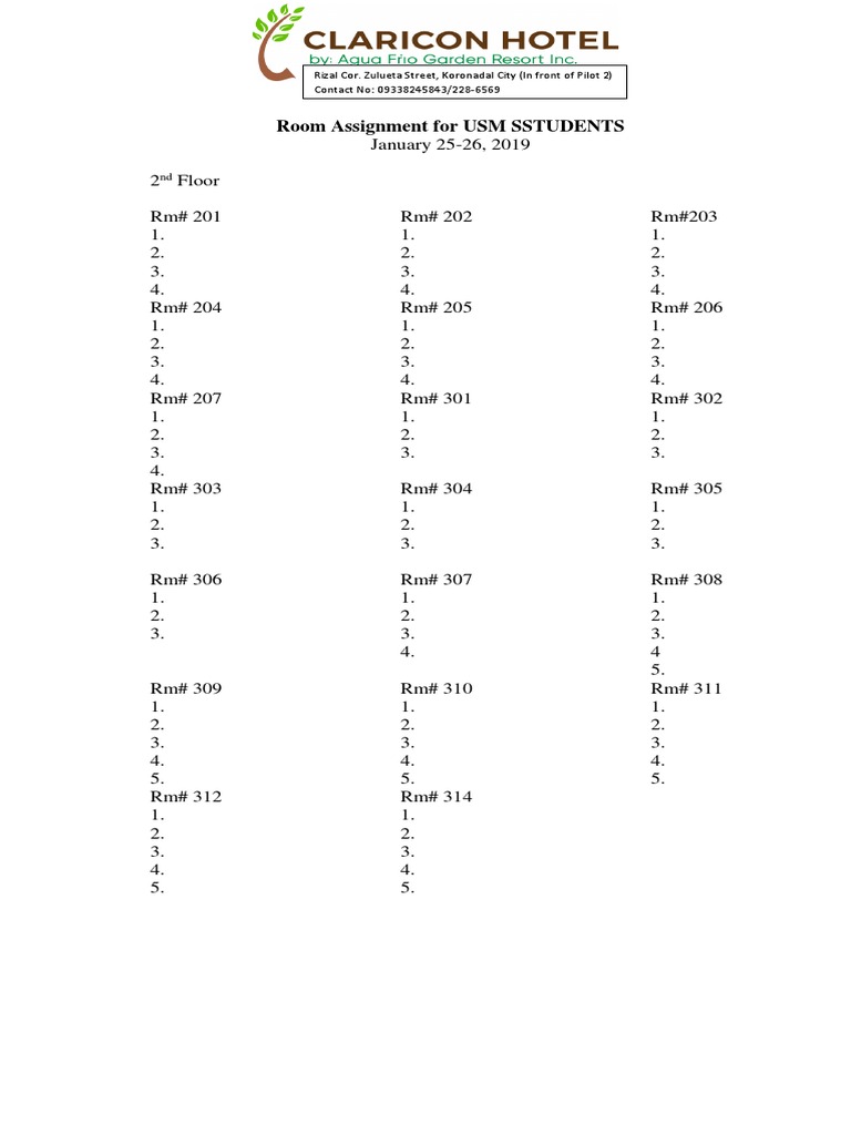 USM Student Room Assignments Jan 2019 | PDF