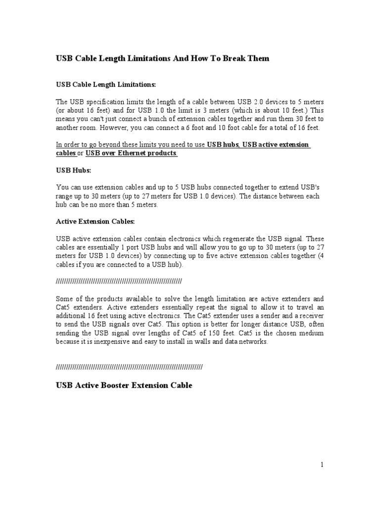 USB Cable Length Limitations and How To Break Them | PDF | Usb ...