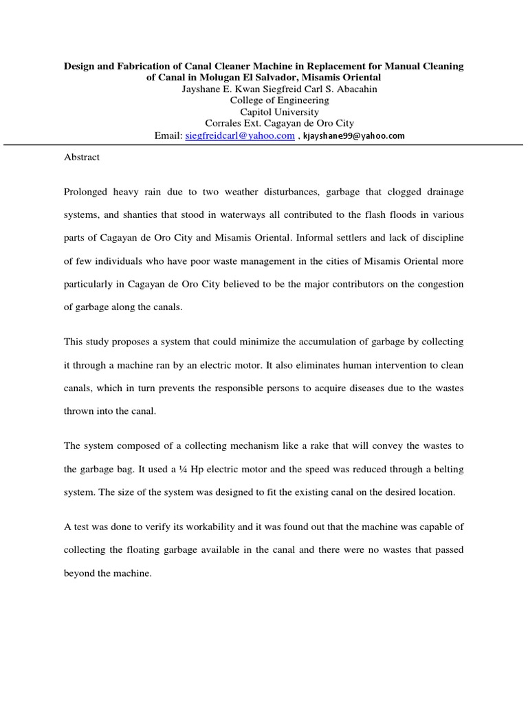 Design and Fabrication of Canal Cleaner Machine in Replacement For ...