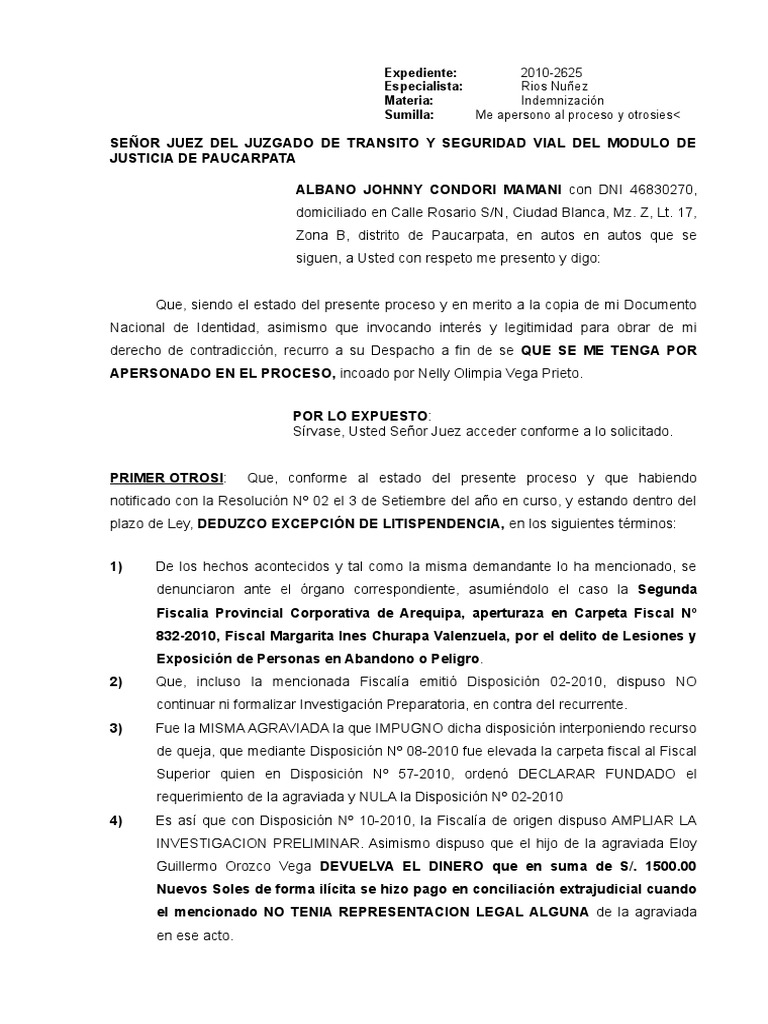 Excepcion CIVIL | PDF | Práctica de la ley | Demanda judicial