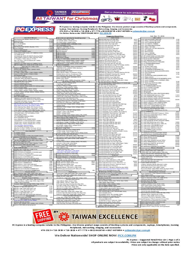 2018-12-15 - PC Express - Suggested Retail Price List | PDF | Personal ...