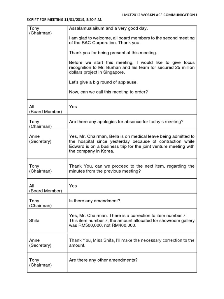 Script - Meeting | PDF