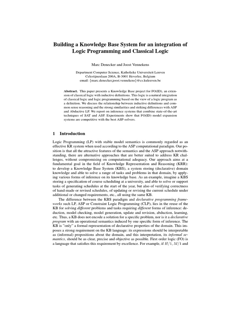 Building A Knowledge Base System For An Integration of Logic Programming and Classical Logic ...