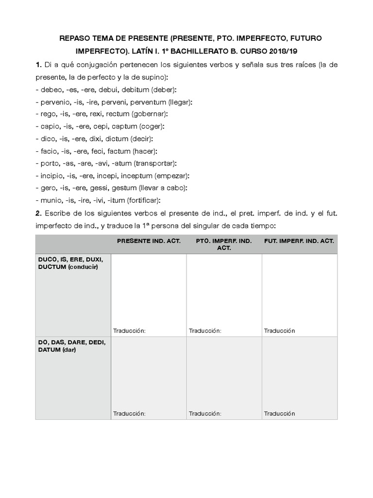 Repaso Tema de Presente. Latín I | PDF