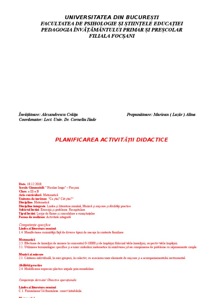 Proiect Didactic Matematica Cls. III | PDF