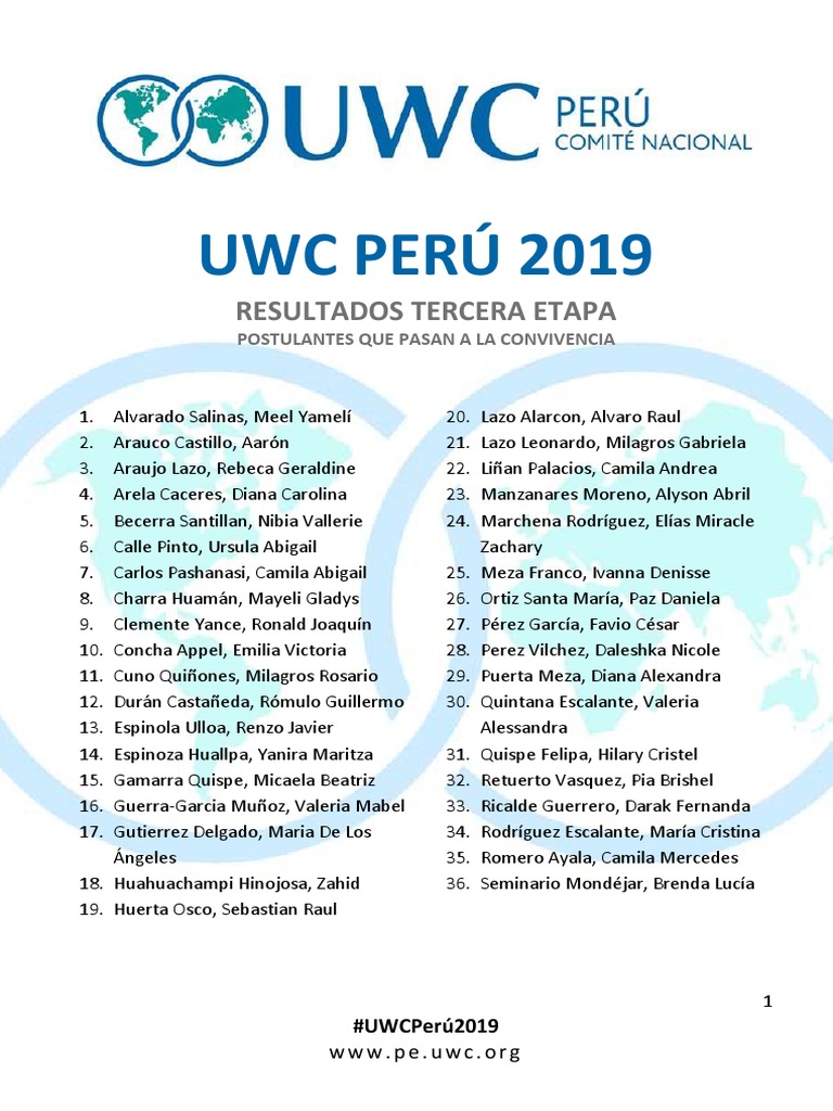 TERCERA ETAPA: UWC Perú 2019 | PDF