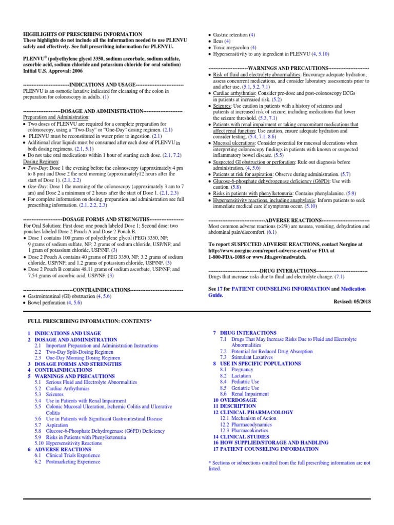 PLENVU | PDF | Colonoscopy | Breastfeeding