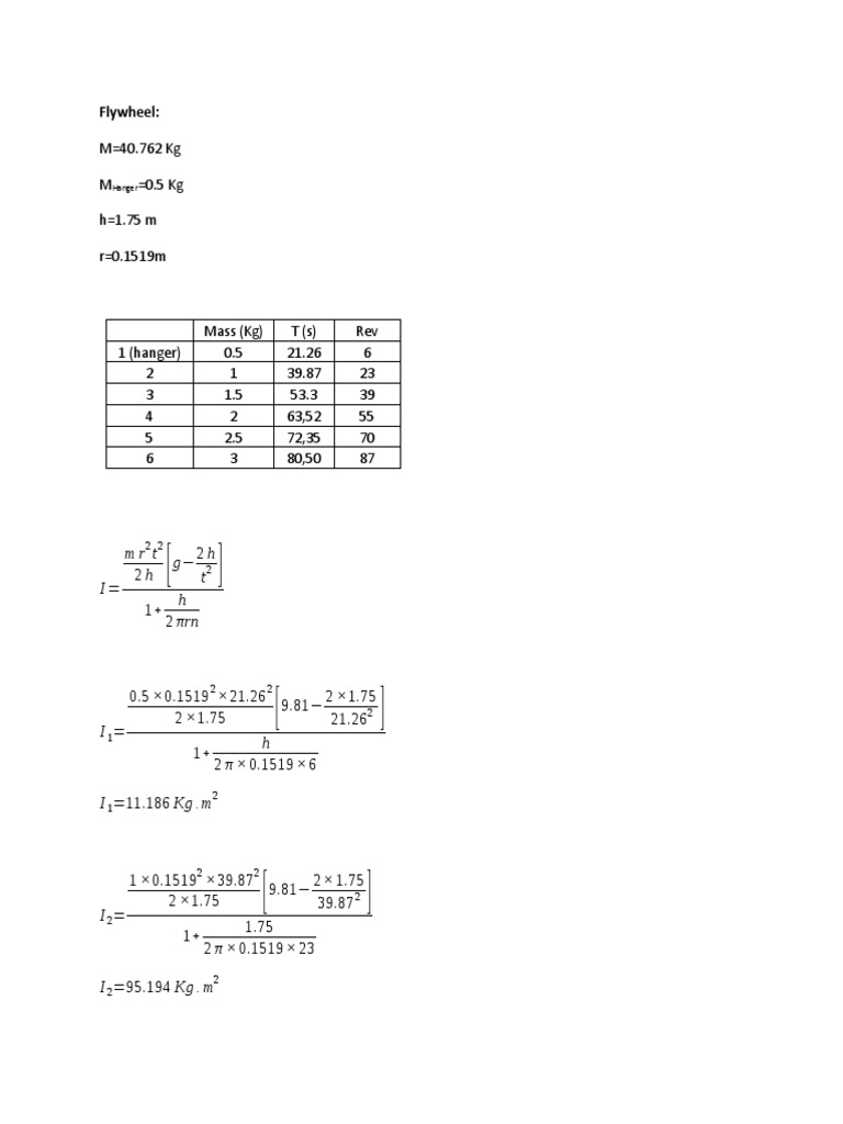 Flywheel Mass and Moment of Inertia Calculations | PDF | Dynamics ...
