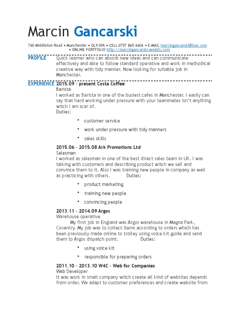 It Marcin Gancarski CV | PDF | Java Script | Sales